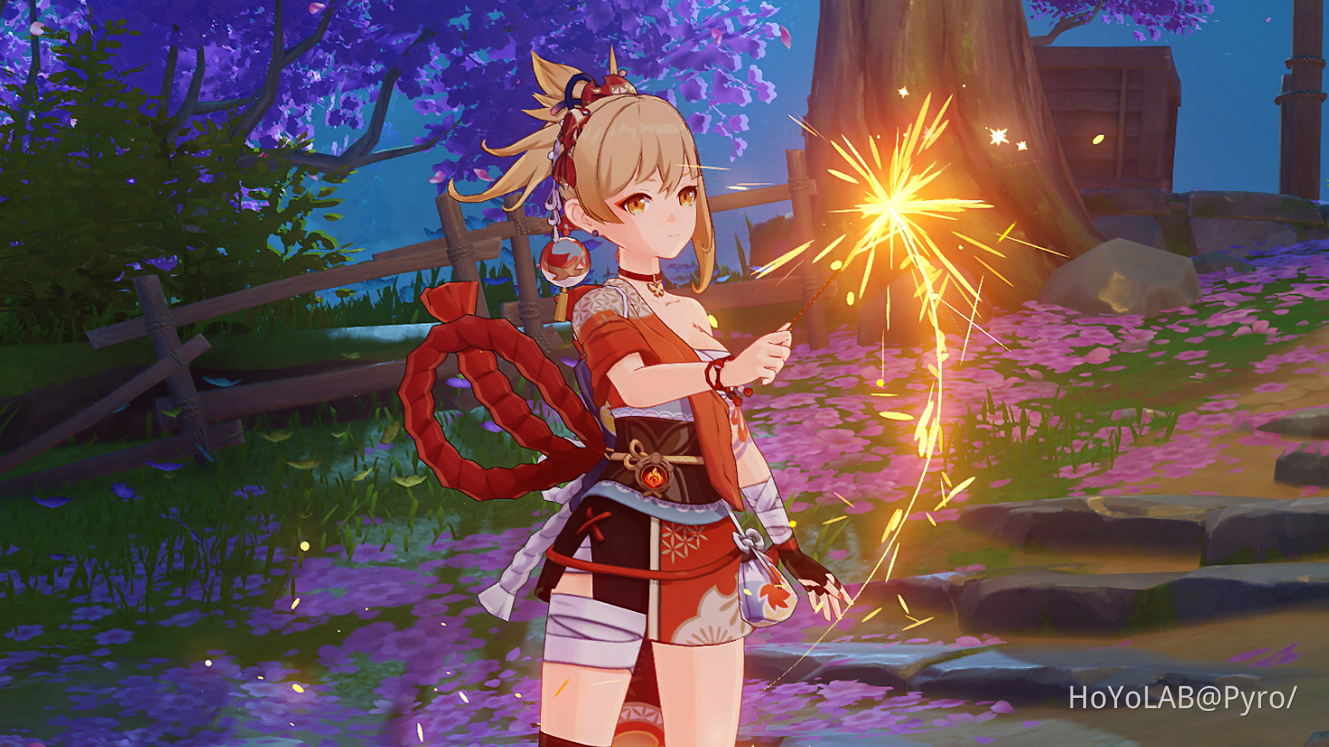 Yoimiya playing with fireworks Genshin Impact | HoYoLAB