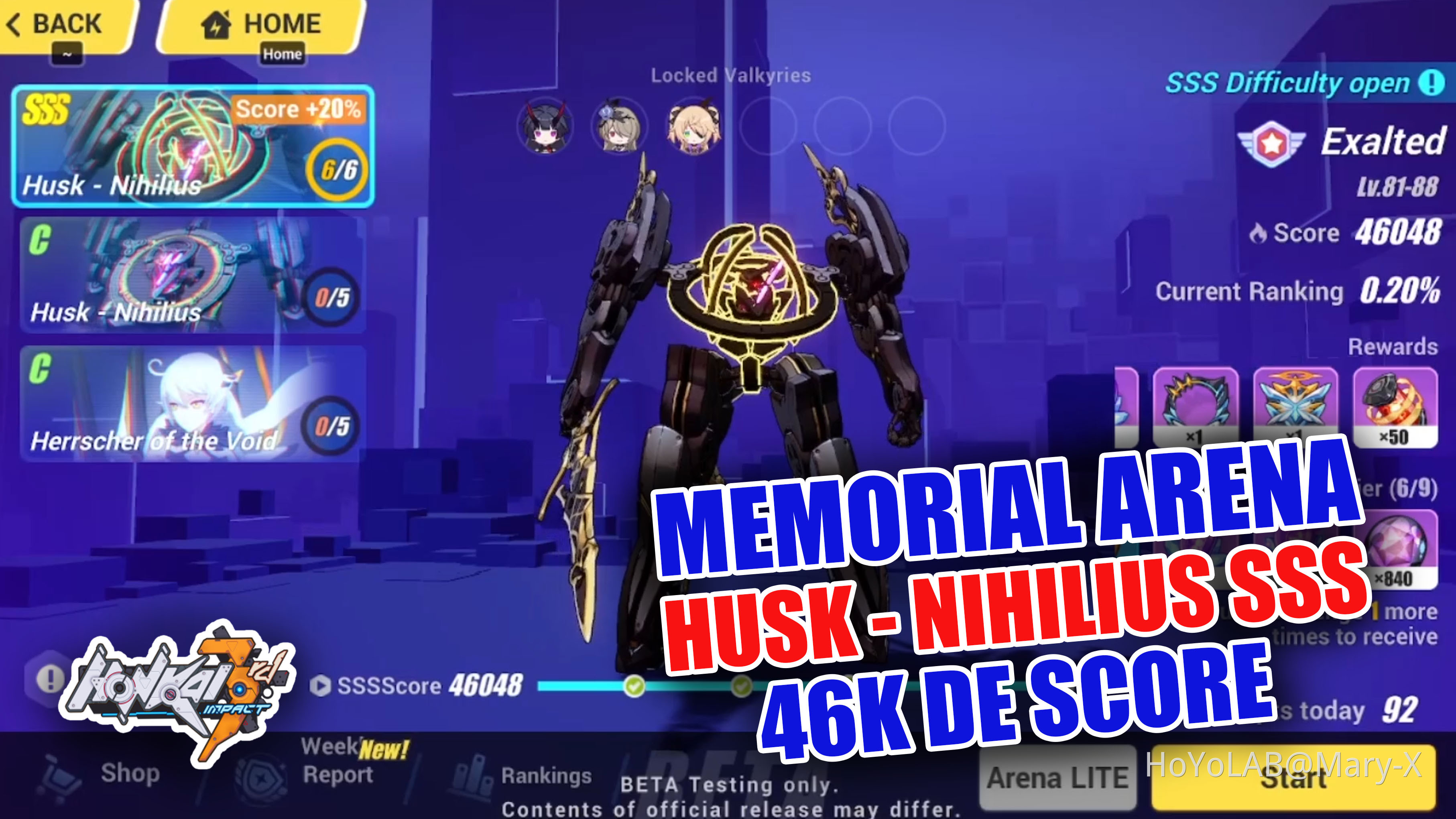 HUSK - NIHILIUS SSS | BOSS MEMORIAL ARENA | 46K SCORE | V.5.3 | Honkai Impact 3rd Honkai Impact ...