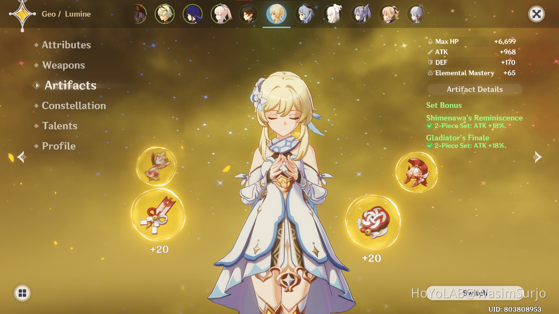 9 Crowns - Lumine - 1 Common Artifact Set - With Showcases Genshin ...