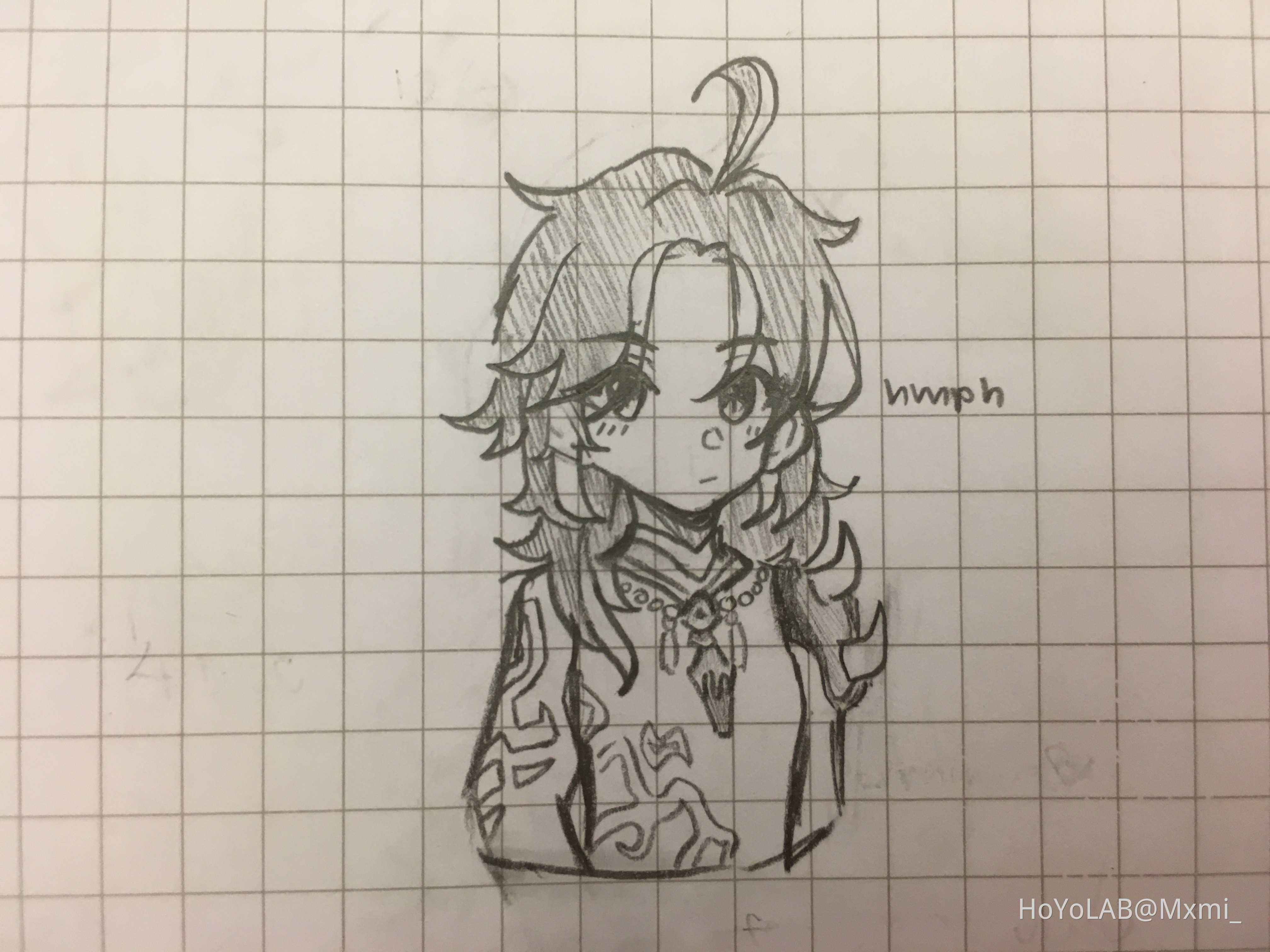 I drew a smol female Xiao >_