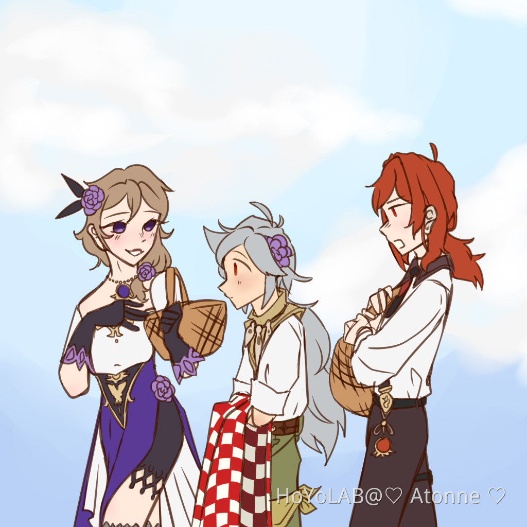 THEM!! Razor, Lisa, and Diluc on a picnic! ヽ( ﾟ ﾟ)ノ Genshin Impact ...