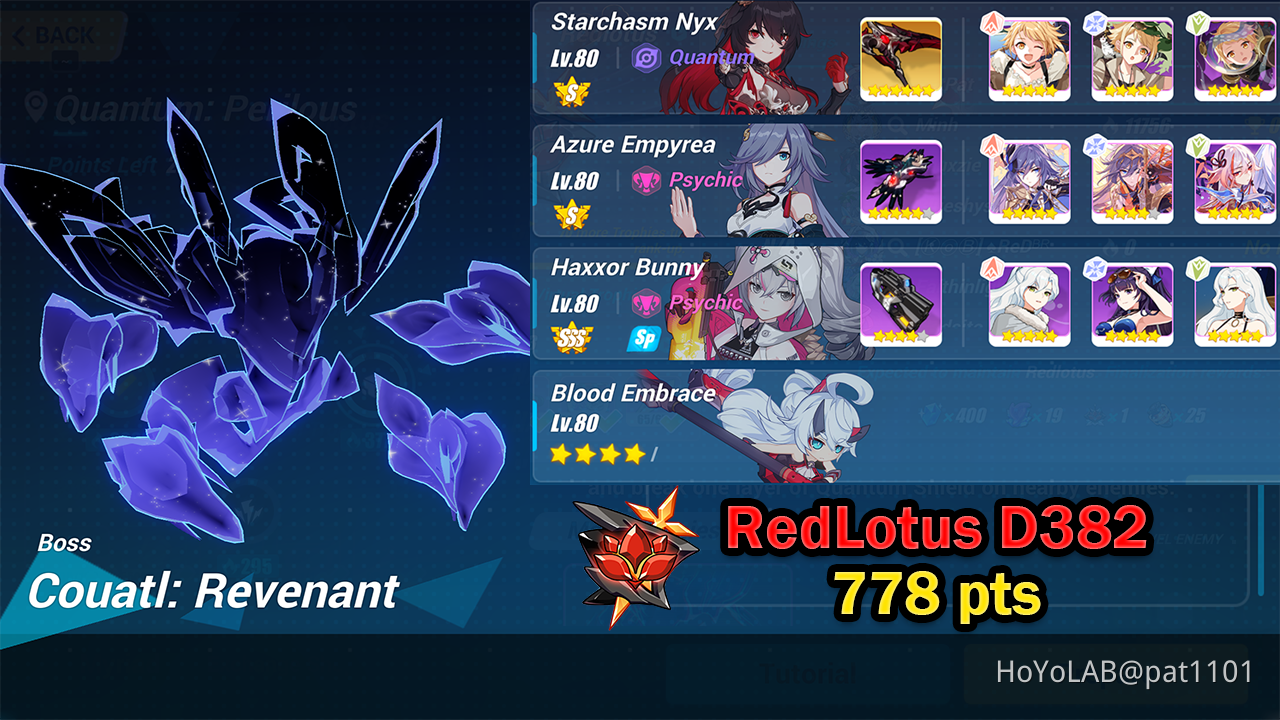 RedLotus Couatl: Revenant (D382) 778 Pts | Week 93 Account Honkai ...