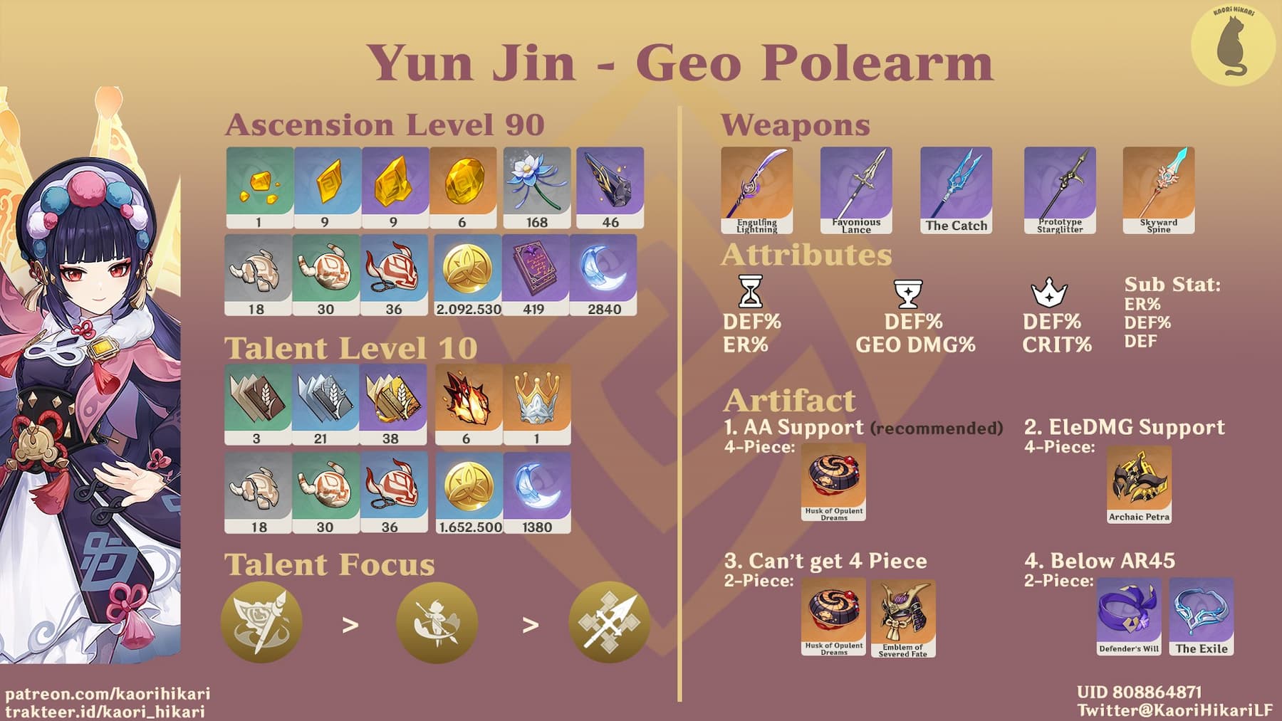 Hướng dẫn build Yun Jin sup đánh thường cực mạnh cho ar 45 trở lên ...