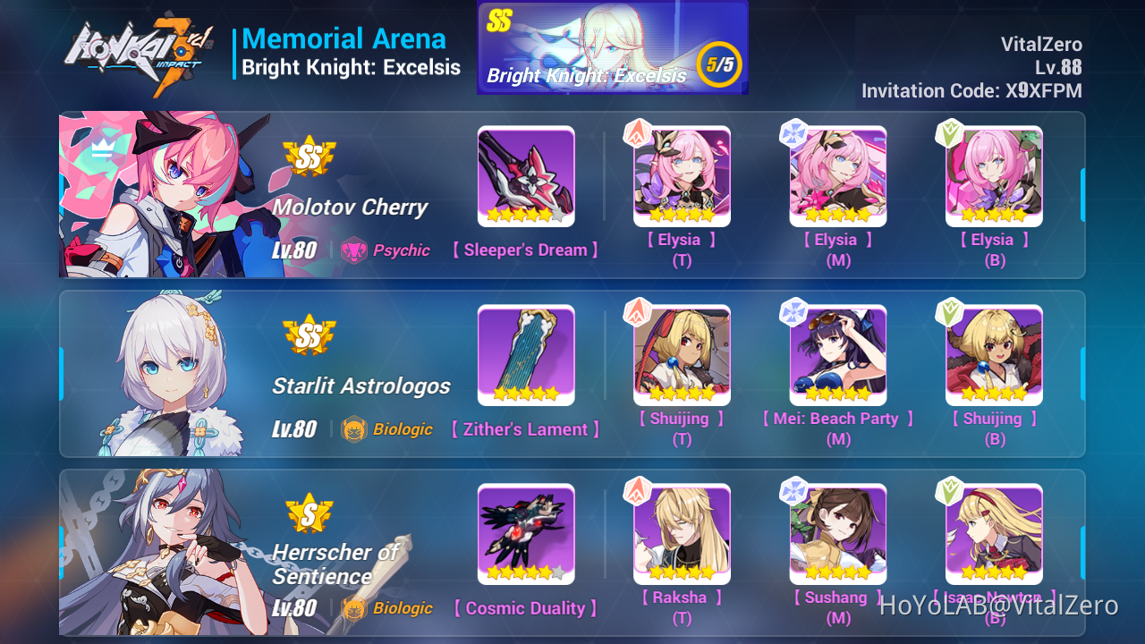 Memorial Arena Nihilus, Rimestar y Bright Knight, equipos Honkai Impact 3rd | HoYoLAB