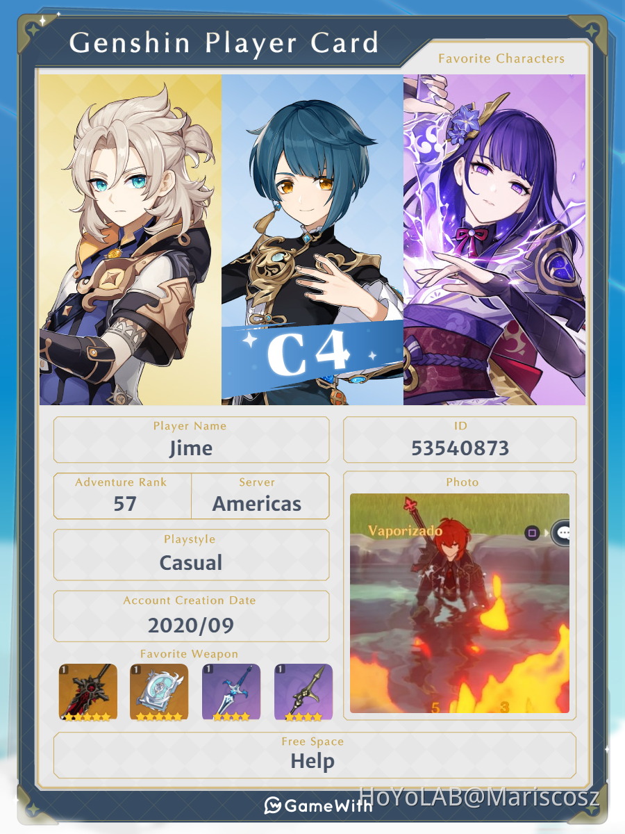 Genshin player card Genshin Impact | HoYoLAB