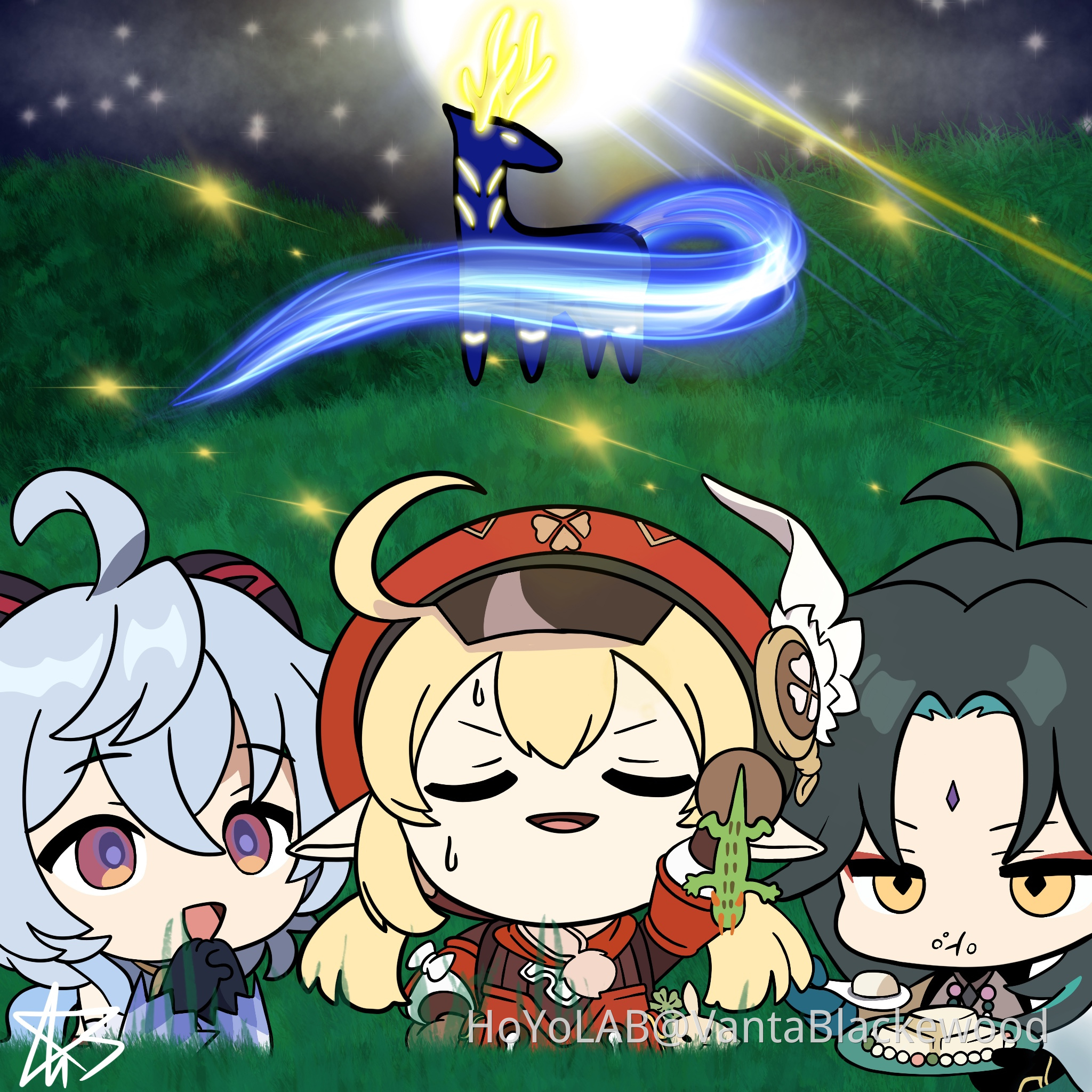 “Offering to Skybracer” Klee teaching Ganyu and Xaio how to catch ...