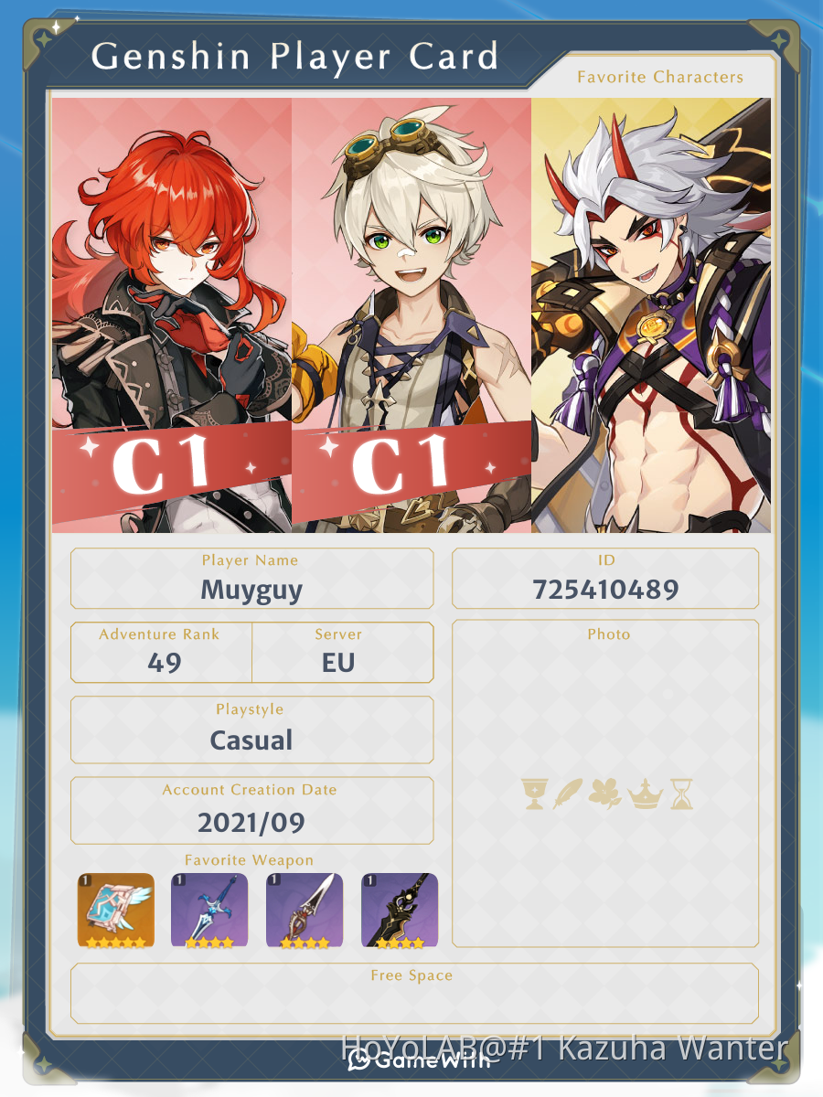 GENSHIN IMPACT PLAYER CARD Genshin Impact | HoYoLAB