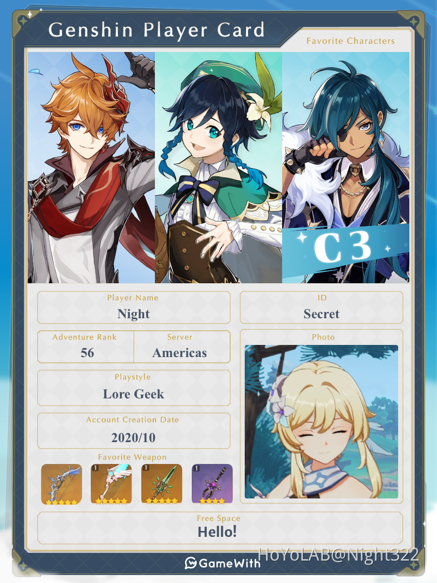 Genshin Impact Player Card Genshin Impact | HoYoLAB