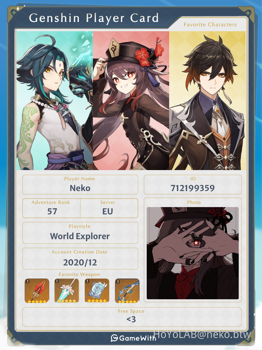 Genshin Impact Player Card Genshin Impact | HoYoLAB