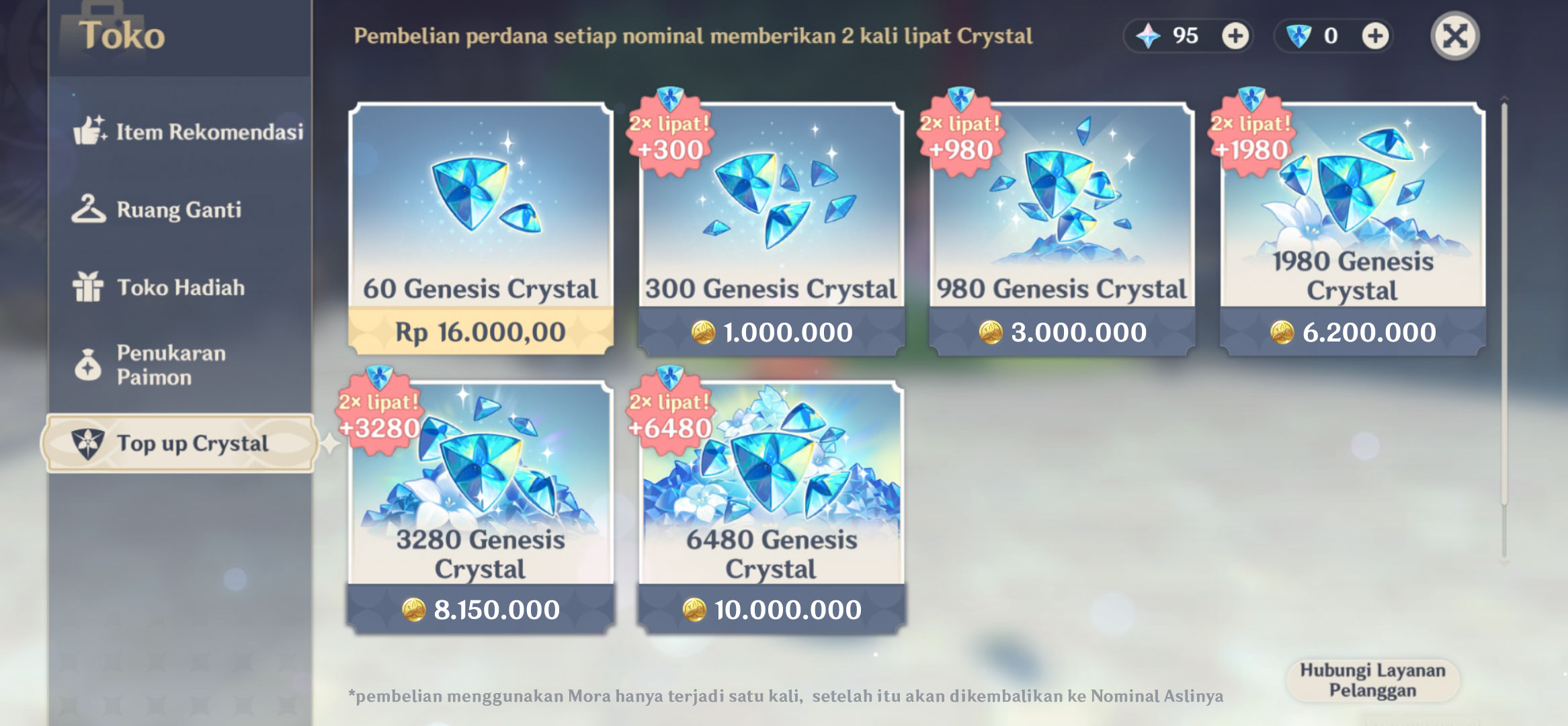 Tampilan menu Top-Up versi f2P | Genshin Impact | HoYoLAB