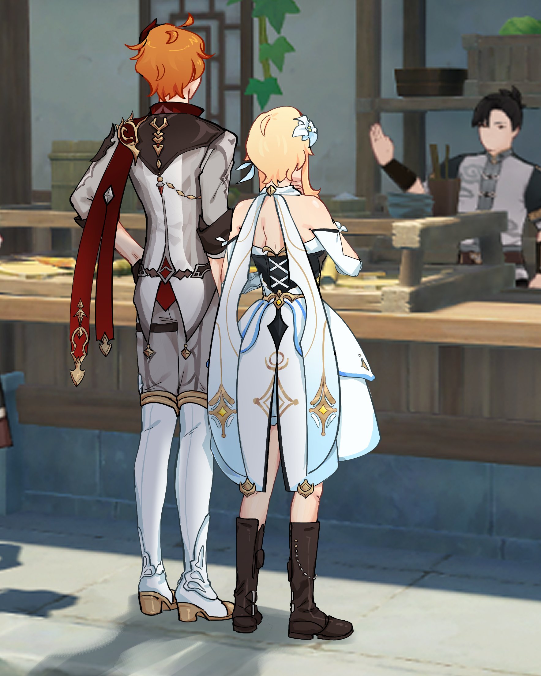 Pov: when lumine's leg starts to hurt so she switches her shoes with Childe 😁 ️ Genshin Impact ...