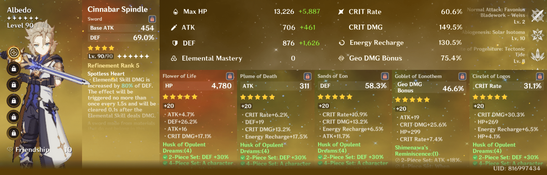 My Albedo Full Husk of Opulent Dreams + E DMG Showcase Genshin Impact ...