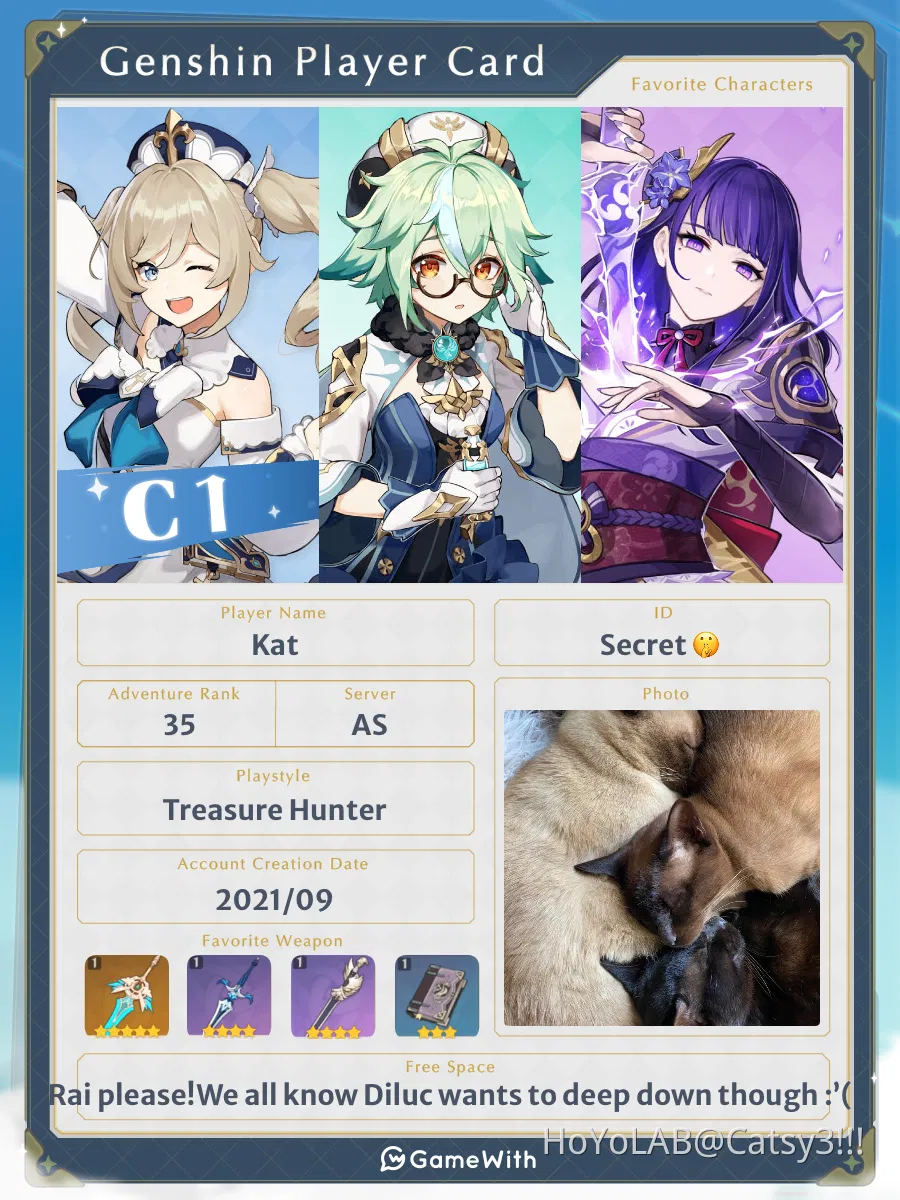 My genshin name card! Thanks for the template Corvyusnott!!! Genshin ...