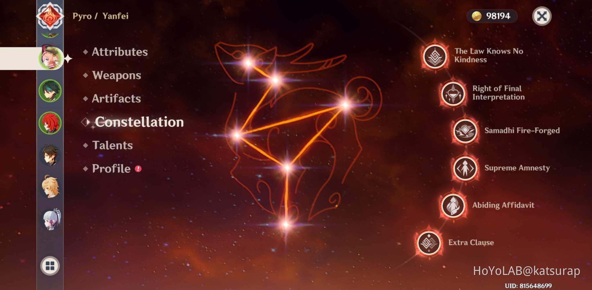 My C6 Yanfei f2p build Genshin Impact | HoYoLAB