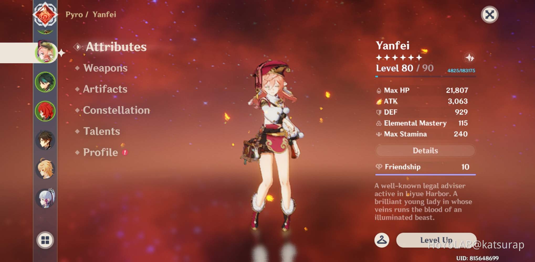 My C6 Yanfei f2p build Genshin Impact | HoYoLAB