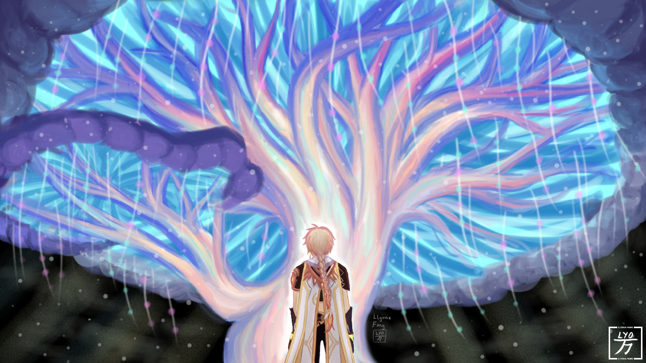 I painted Aether & giant mushroom tree from the Chasm similarly to Eren ...