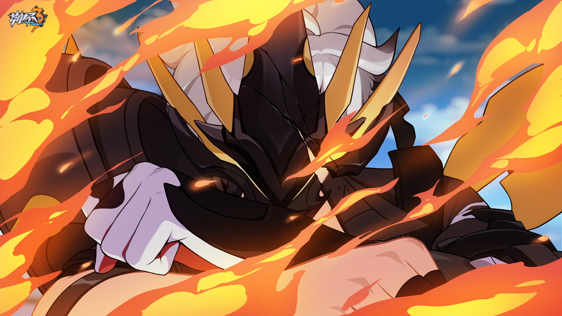 Safebooru - 1boy blue sky broken mask brown gloves close-up clouds ...