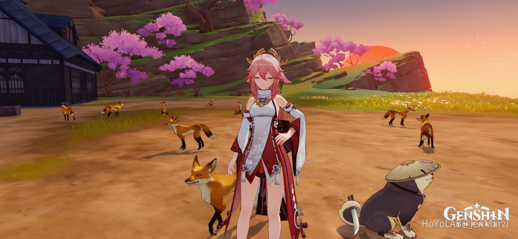 Miko and her many fox friends Genshin Impact | HoYoLAB