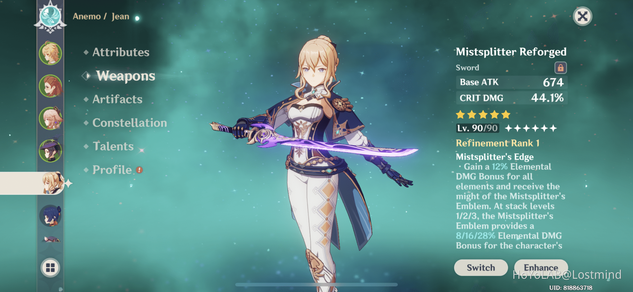 Dps Jean after a month build ( just for fun ) :) Genshin Impact | HoYoLAB