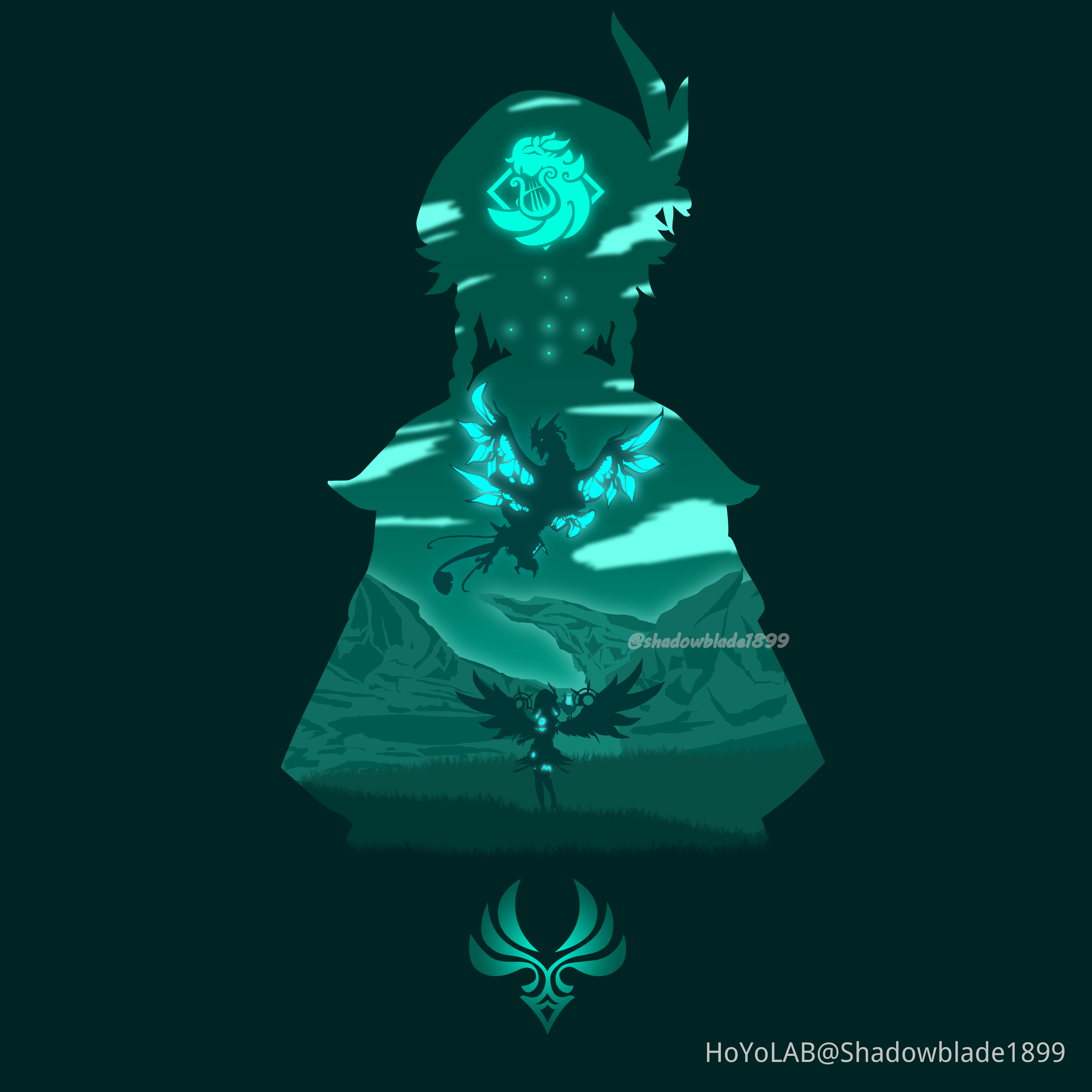 Made a minimalistic artwork of Venti, 3rd archon from the set i made ...