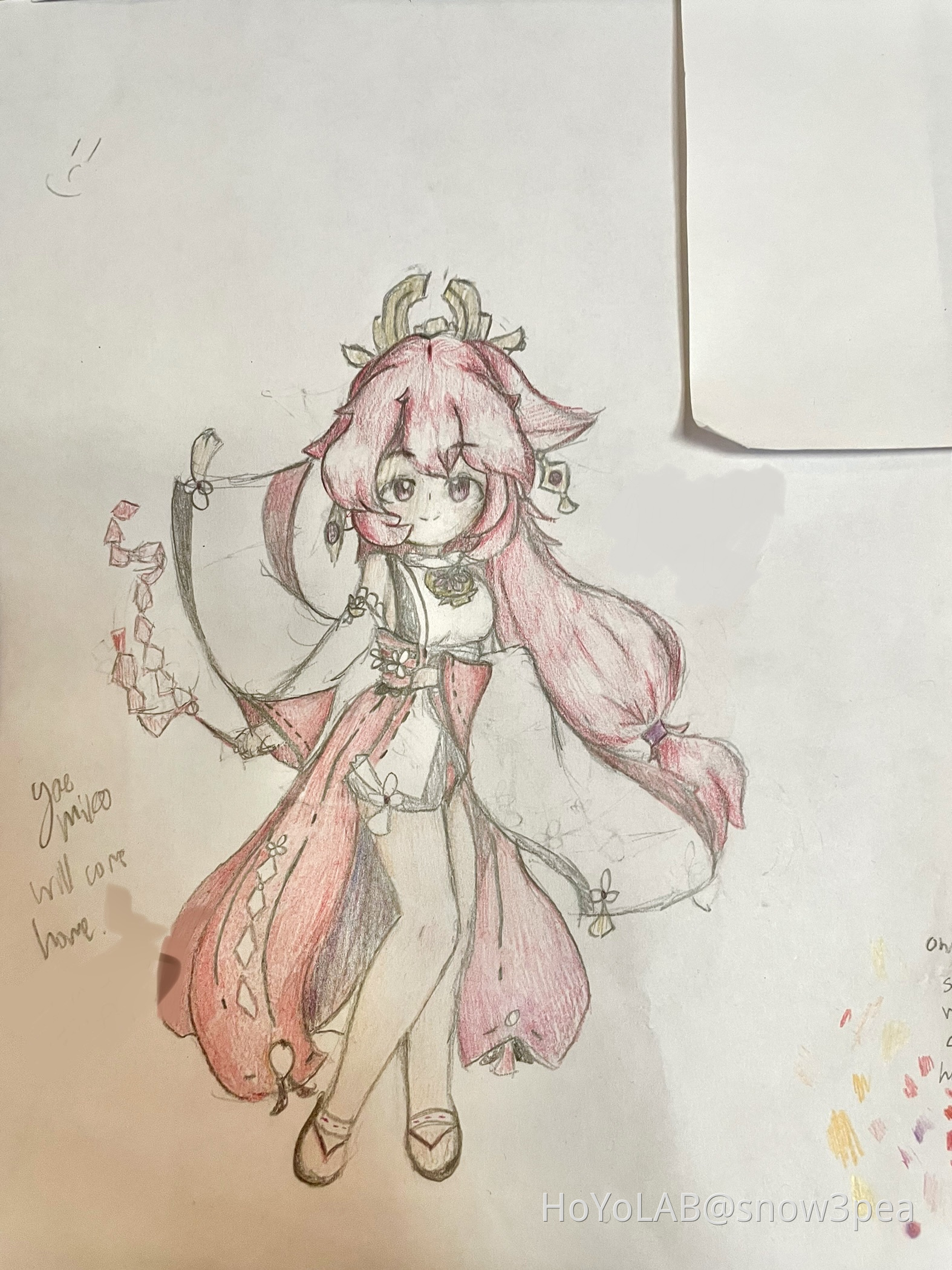yae miko colored pencil drawing Genshin Impact | HoYoLAB