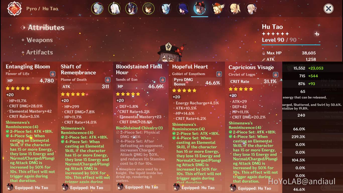 Hu Tao's Artifact and stat Genshin Impact | HoYoLAB