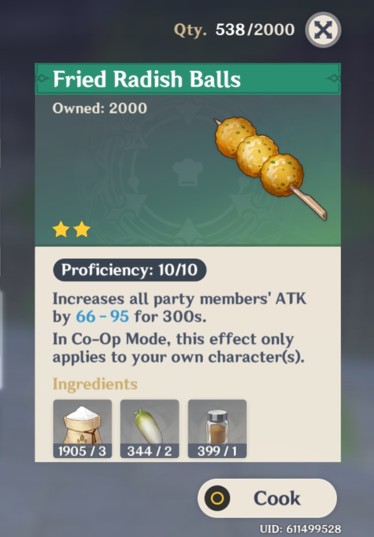 2 Star Max "Fried Radish Balls" Genshin Impact | HoYoLAB