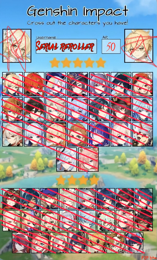 Genshin impact Cross out the characters u have Genshin Impact | HoYoLAB