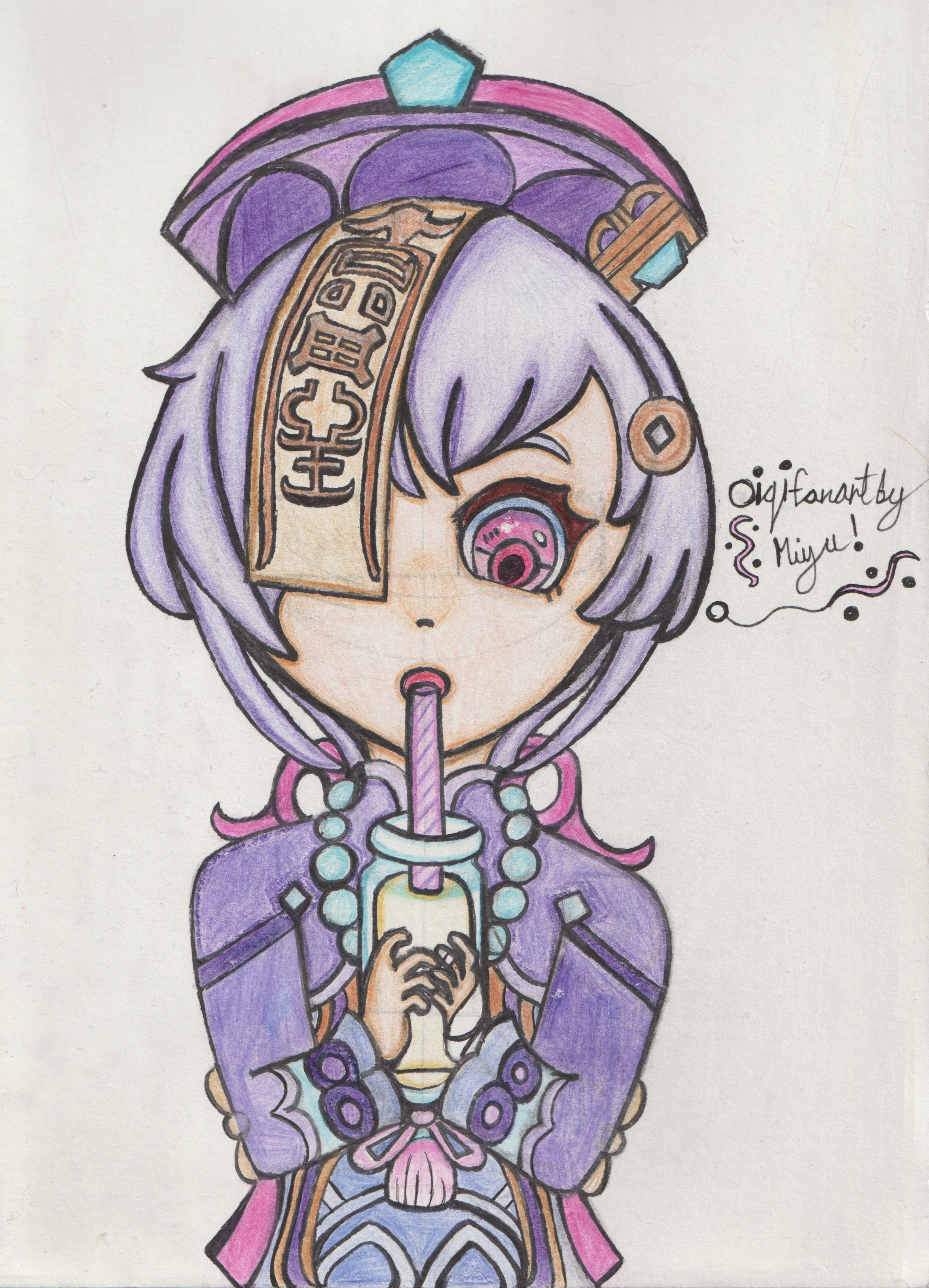 Here's a drawing I did of Qiqi holding some coco milk! Genshin Impact ...