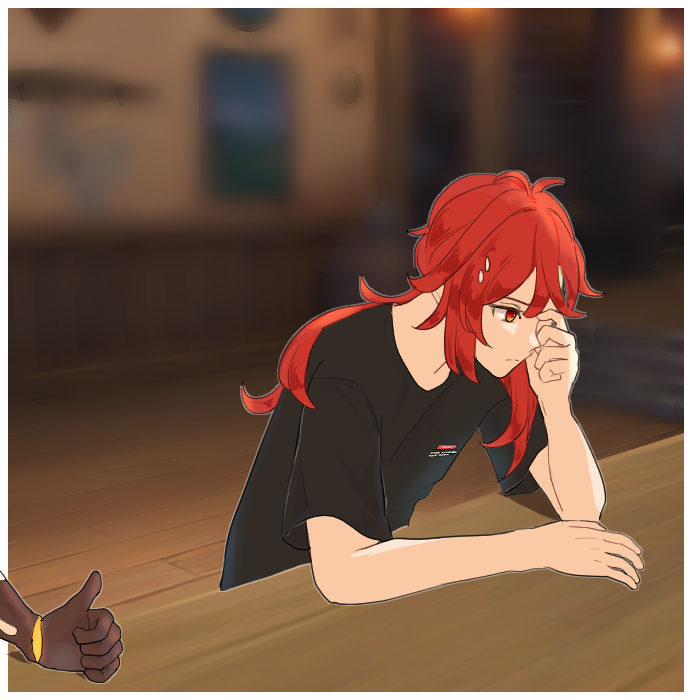 Diluc with official Diluc T-shirt Genshin Impact | HoYoLAB