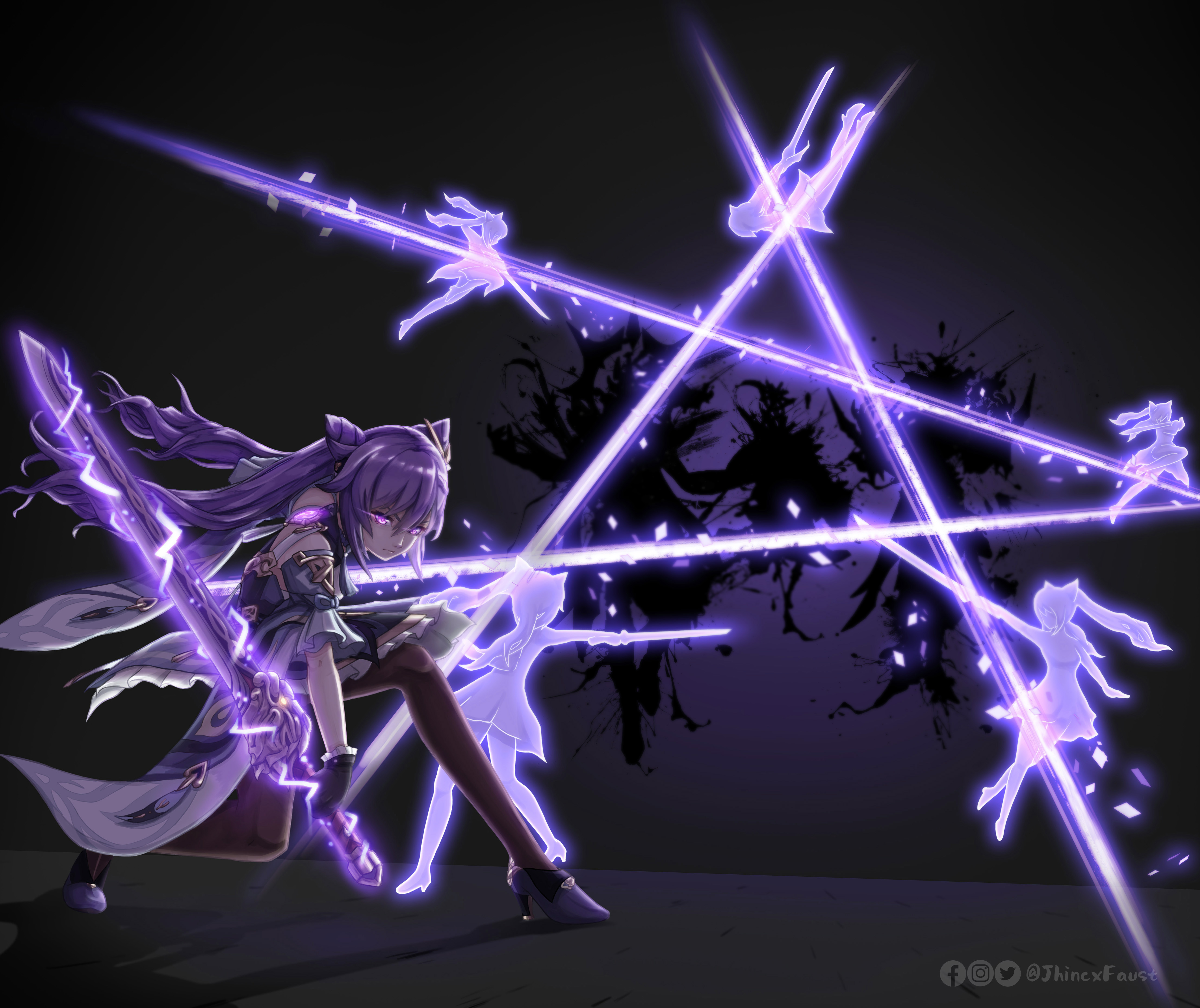 "With Sword Comes Shadow!" (Keqing fanart that I made)