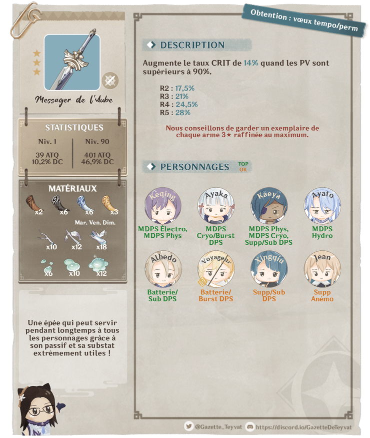 Messager de l'Aube | Fiche arme - Player Community