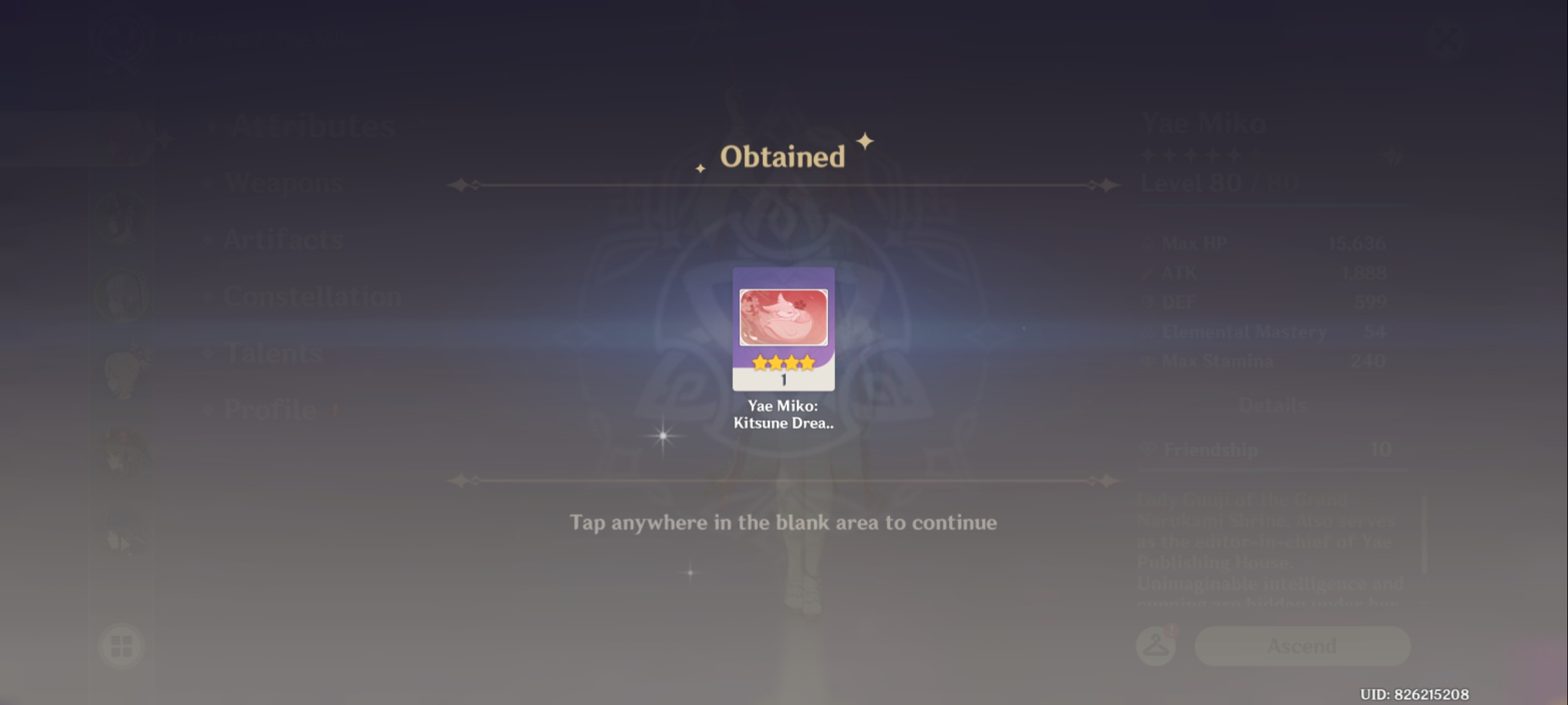 Yae's namecard obtained Genshin Impact | HoYoLAB