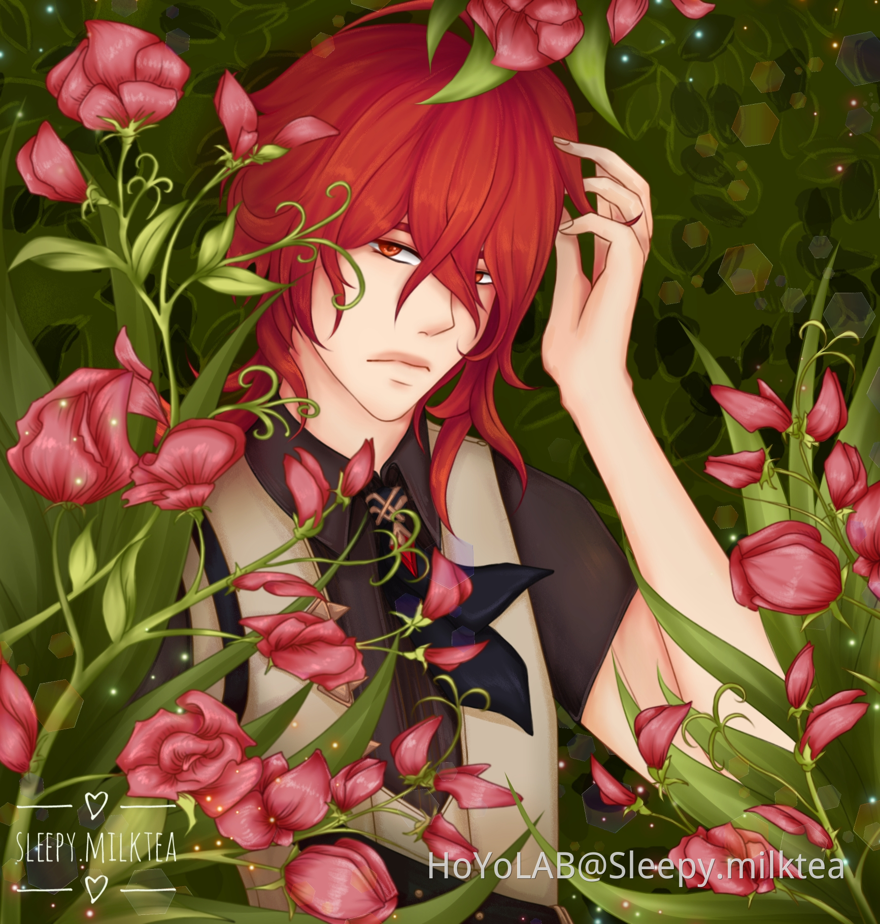 Diluc and flowers (fanart) Genshin Impact | HoYoLAB