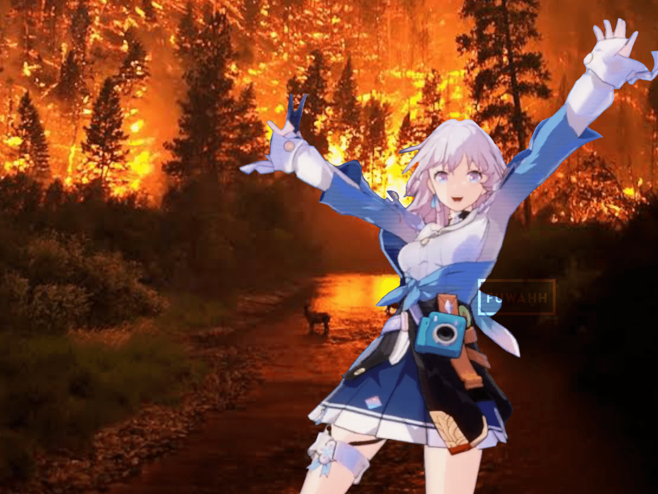 disaster girl meme, but with march 7th Honkai: Star Rail | HoYoLAB