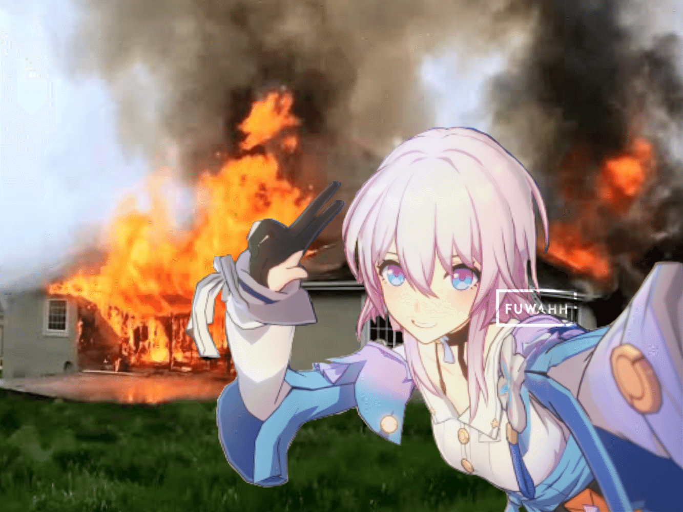 disaster girl meme, but with march 7th Honkai: Star Rail | HoYoLAB