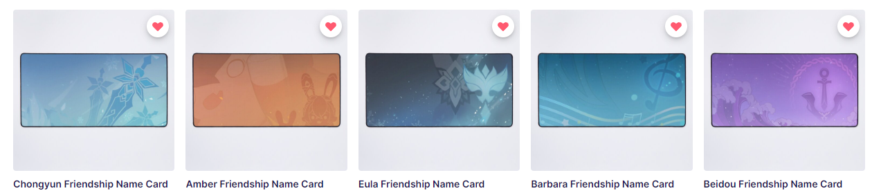 Additional Friendship Name cards Desk Mats etc: (Chongyun, Eula, Amber ...