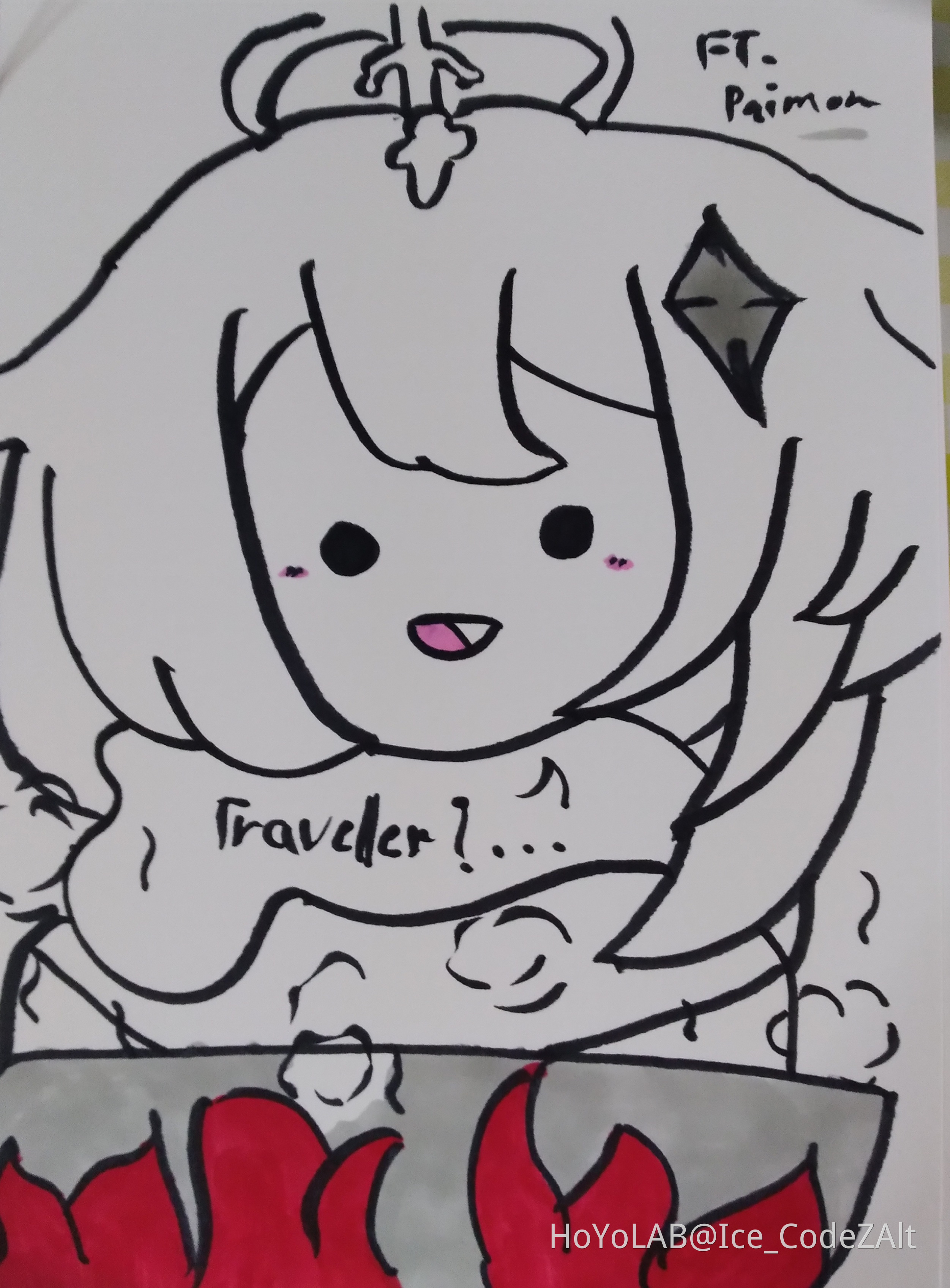 Paimon Fanart (Before and After colouring) | HoYoLAB