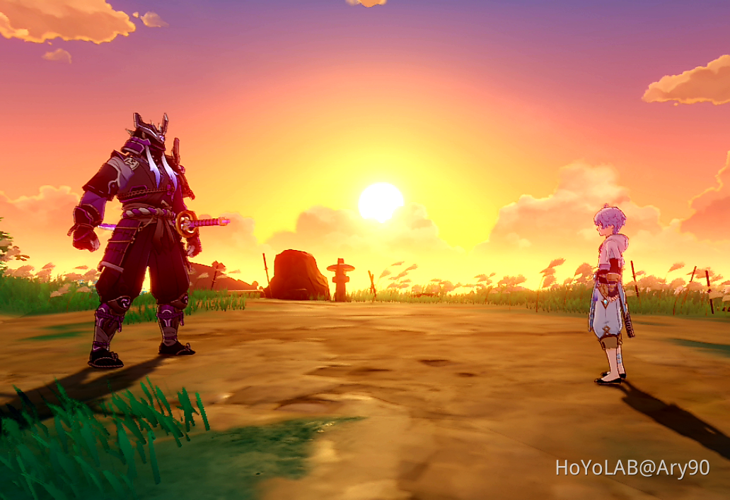 Battle, sunset, and two warriors Genshin Impact | HoYoLAB