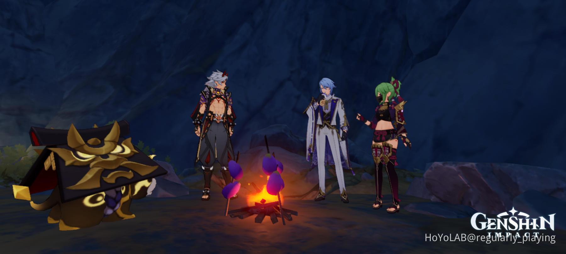 About to enjoy roasted lavender melon with Itto, Ushi and Kuki. Genshin ...