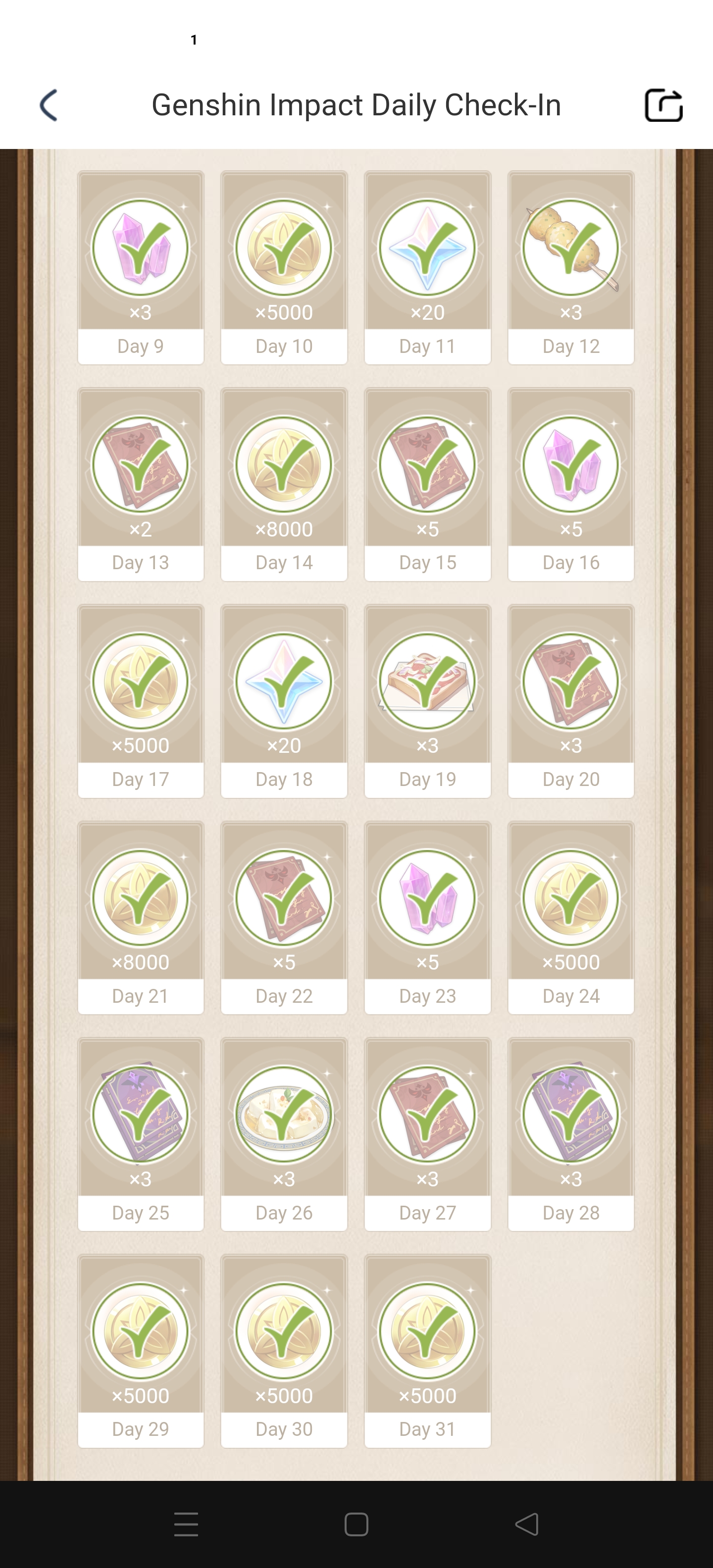first time finishing the Daily Check In Genshin Impact | HoYoLAB