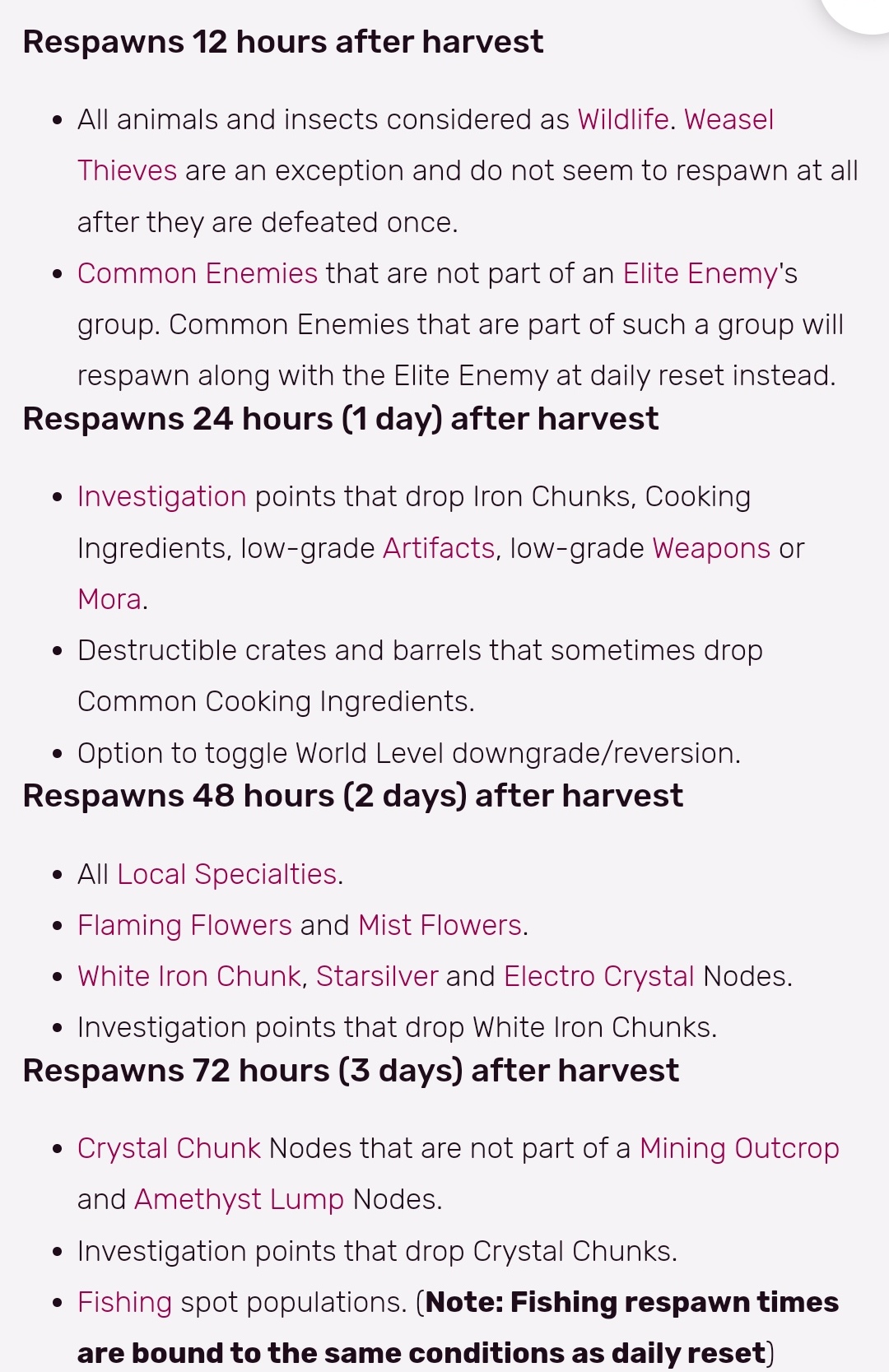 Respawn Times Genshin Impact | HoYoLAB