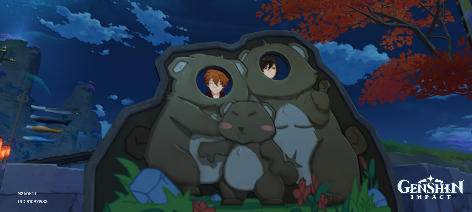 Took a picture with the tanuki stand Genshin Impact | HoYoLAB