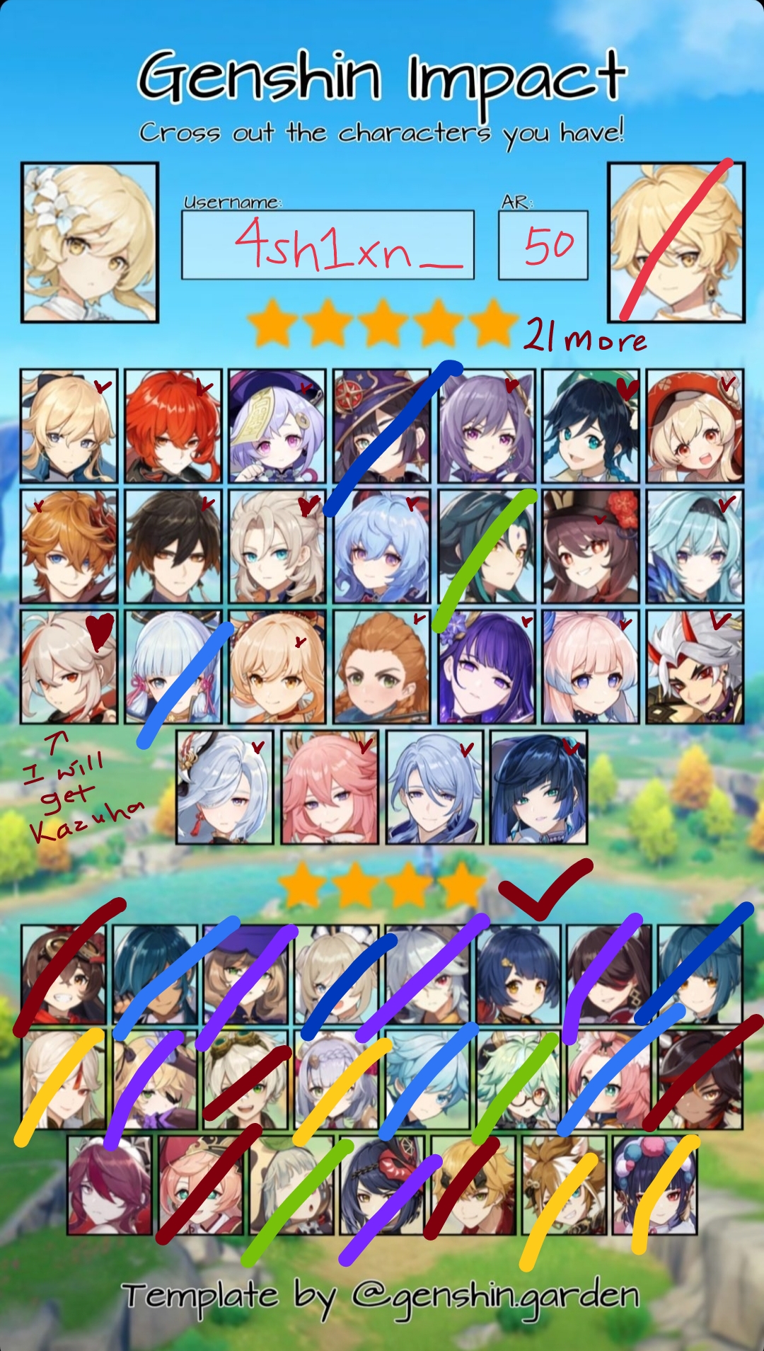 cross out the characters u have! Genshin Impact | HoYoLAB