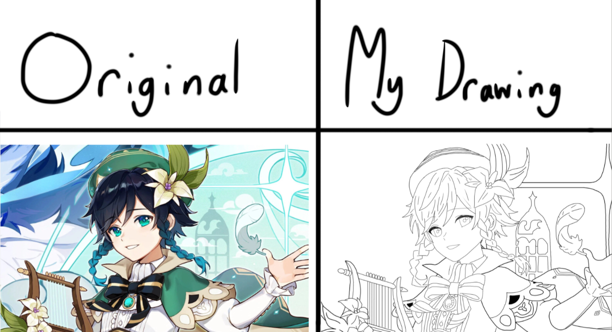 So I tried to do a line art of Venti | Genshin Impact | HoYoLAB