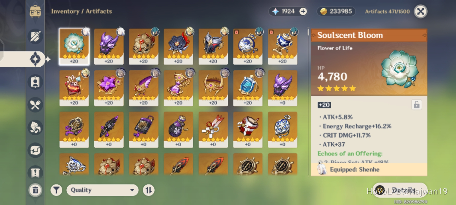 How much your artifact storage Genshin Impact | HoYoLAB