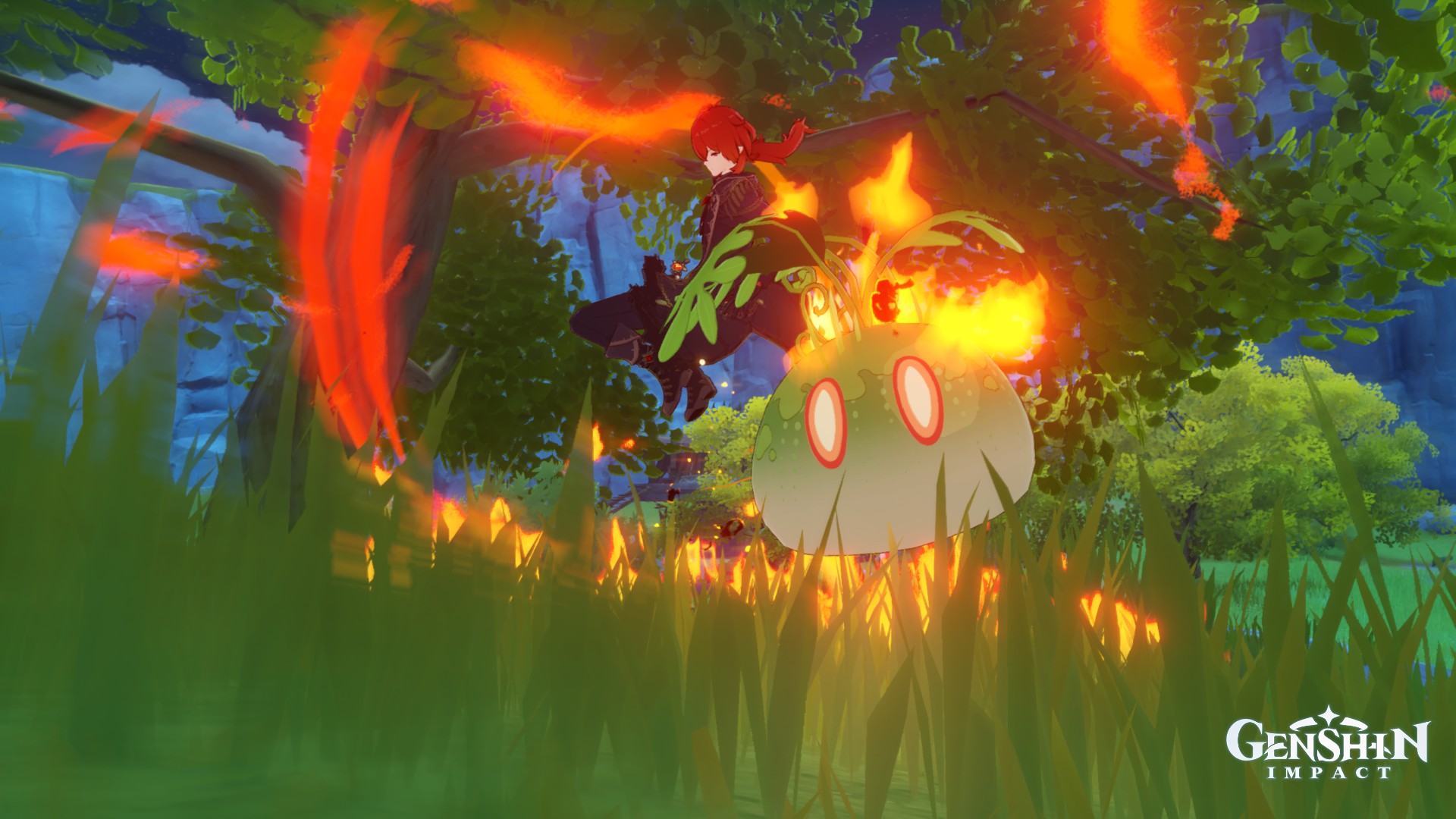 Dendro Slime running away from Dliuc Genshin Impact | HoYoLAB