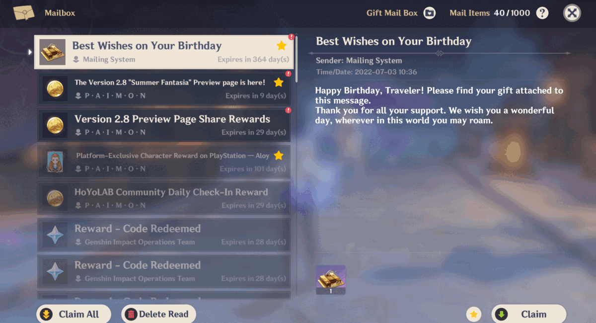 Hoyoverse Yearly Gifts Genshin Impact | HoYoLAB