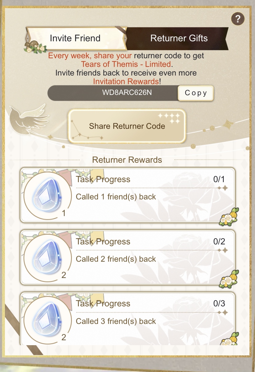 Returner Code Tears of Themis | HoYoLAB