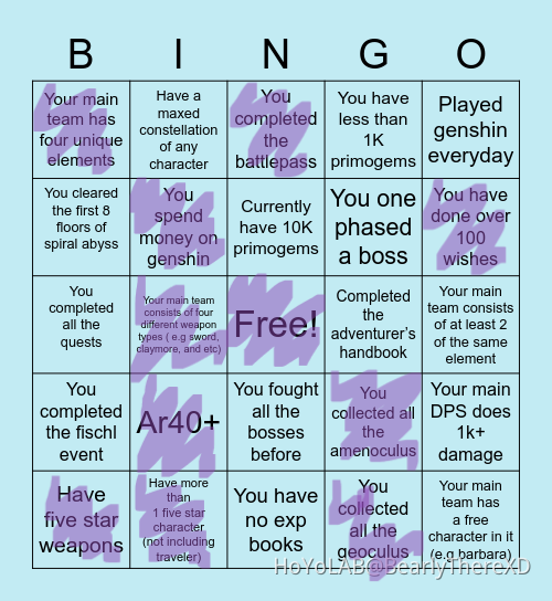 Bingo Chart! | HoYoLAB
